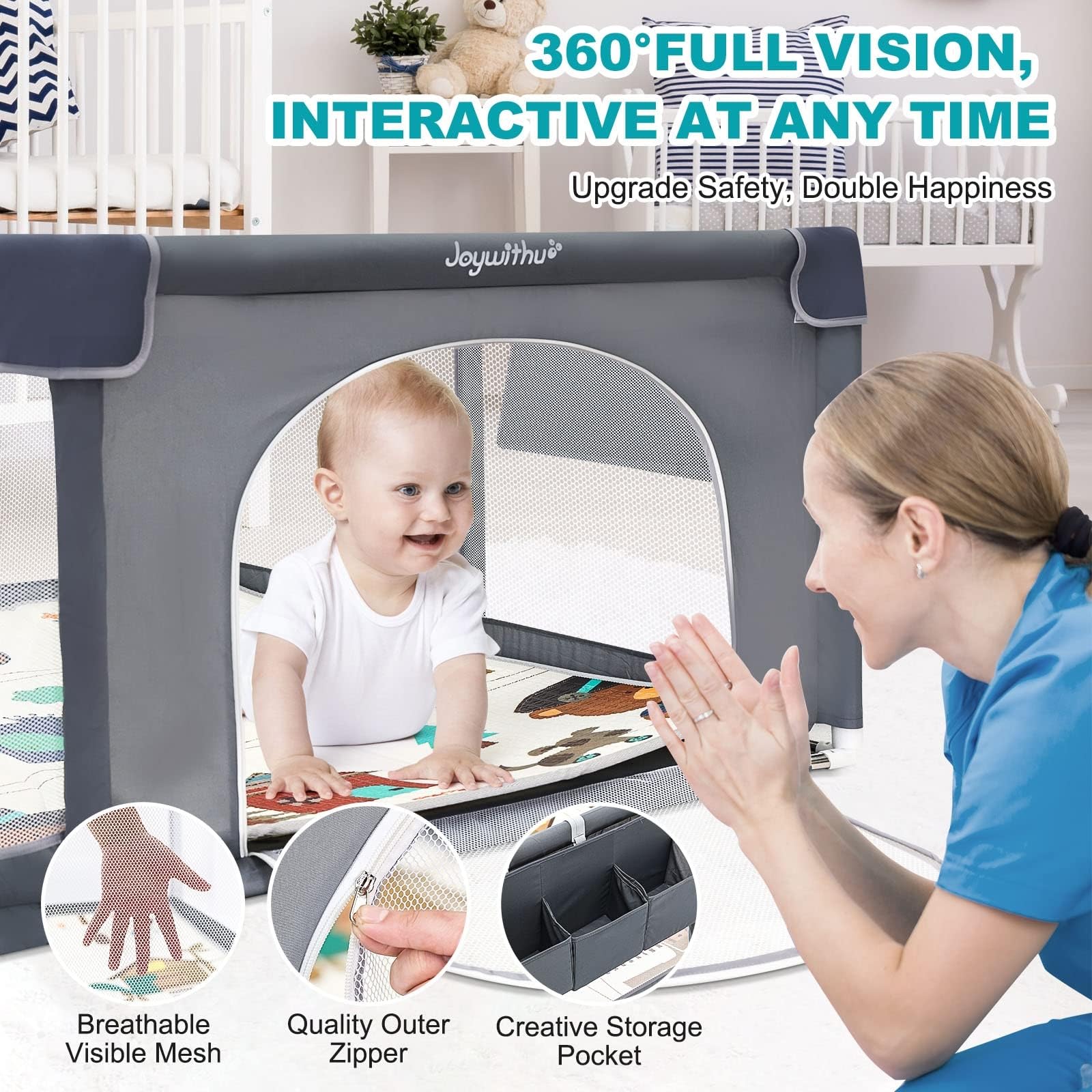Joywithu Baby Playpen with Mat, 79''×59'' Playpen for Babies and Toddlers, Extra Large Kids Playpen