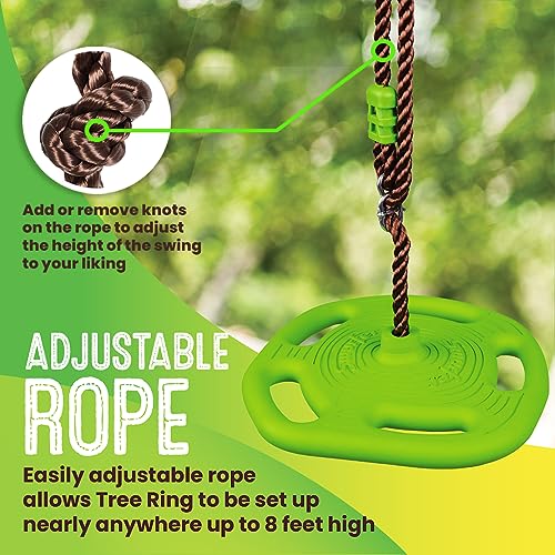 Swurfer Disc Tree Swing - Swing Sets for Backyard, Outdoor Swing Playset, Swingset Outdoor for Kids, Easy Installation, Adjustable Heavy Duty Braided Rope, Weather Resistant, Ages 4 & Up,Green