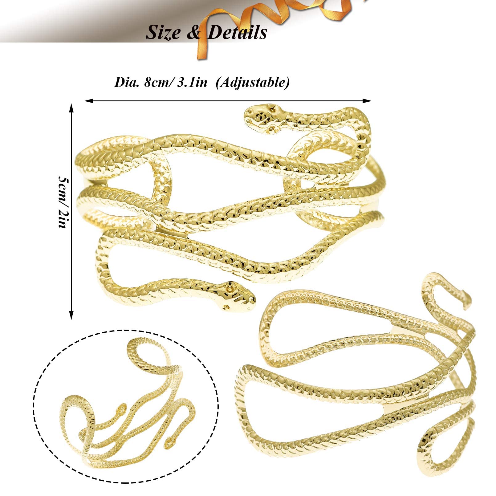 RechicGu Gold Chic Egypt Cleopatra Swirl Snake Arm Cuff Armlet Armband Open Bangle Bracelet