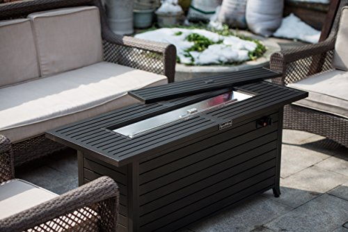 Legacy Heating 57 Inch Propane Fire Pit Table, 50000BTU Outdoor Gas Fire Pit, 2 in 1 Rectangular Firepit Extruded Aluminum w/ Lid, Glass Beads, ETL Certified for Gatherings on Garden Backyard, Mocha.