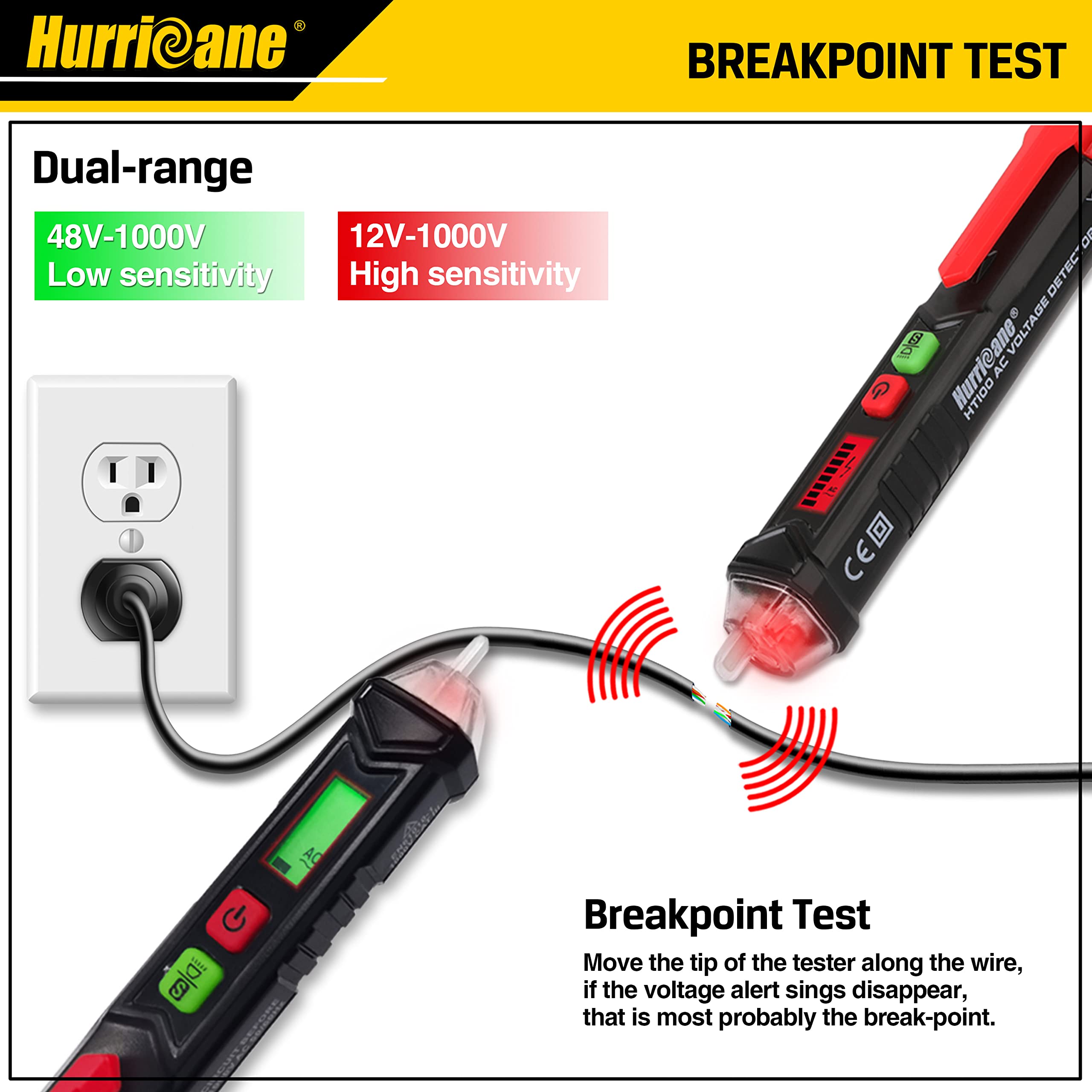 HURRICANE Non-Contact Voltage Tester and Receptacle Tester Kit, Electrical Socket Voltage Tester/12-1000V AC Voltage Detector Pen, and GFCI Outlet Tester/Receptacle Tester for Standard 3-Wire 120V