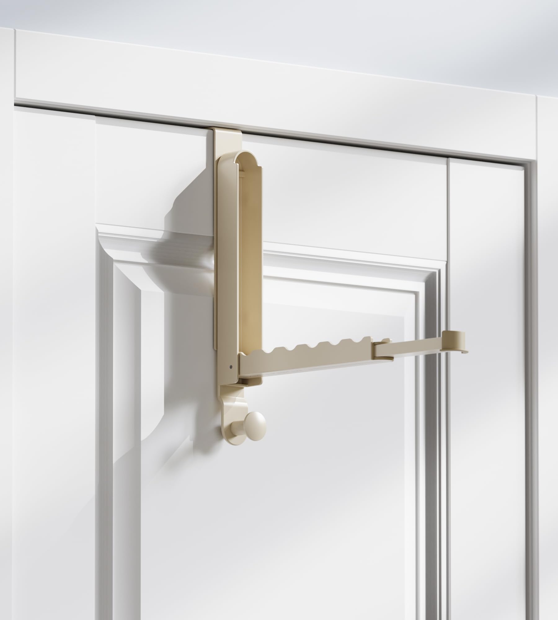 Folding Clothes Drying Rack, Fit 1 3/4" Door Super Heavy Duty Aluminum Alloy Over the Door Hanger with Retractable Rod, Foldable Portable and Collapsible Bathroom Towel Rack , Ivory White
