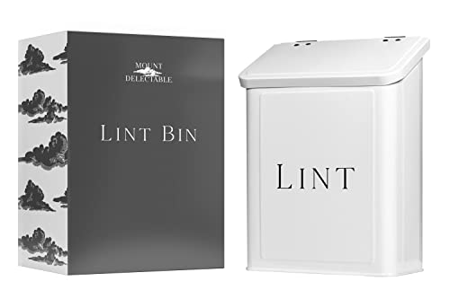 MOUNT DELECTABLE Magnetic Lint Bin for Laundry Room, Wall Mounted Lint Box Holder Trash Can with Lid for Dryer, Lint Basket for Laundry Room, Farmhouse Style Laundry Storage and Organization