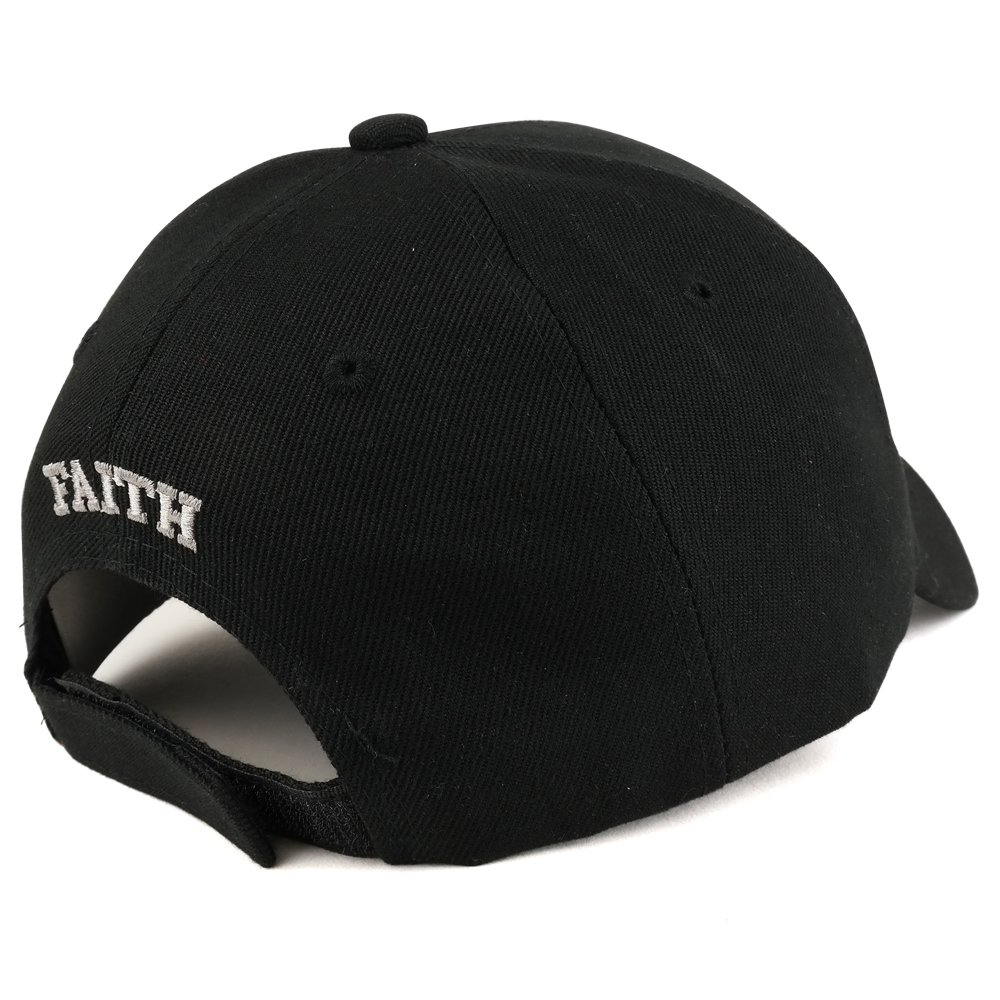 Faith and Cross Embroidered Christian Themed Structured Baseball Cap - BLACK