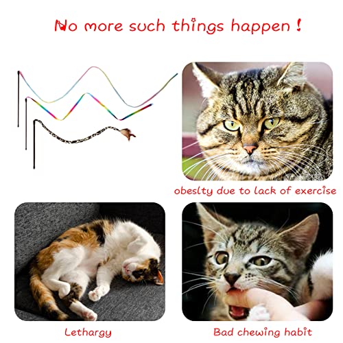 M JJYPET Cat Wand Toys, Interactive Kitten Toys for Indoor Cats,Colorful Cat Teaser Wand String for Cat Kitten Exercise-3PCS