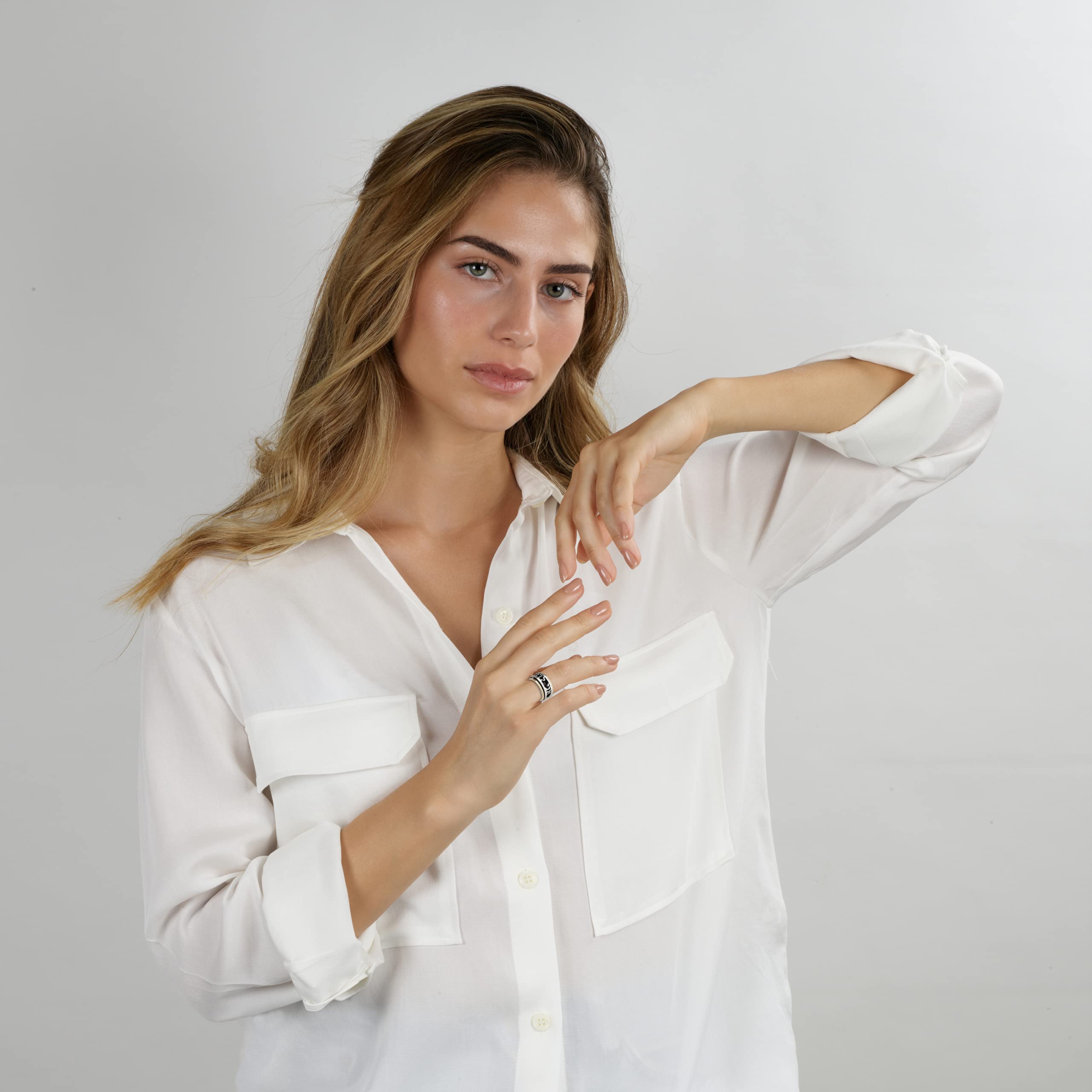 Faith Jewelry Holy Land Blessing Ring: Hebrew Statement I Am My Belovedās Sterling Silver 925 Combined 9K Gold Wide Band, 16 Sizeb
