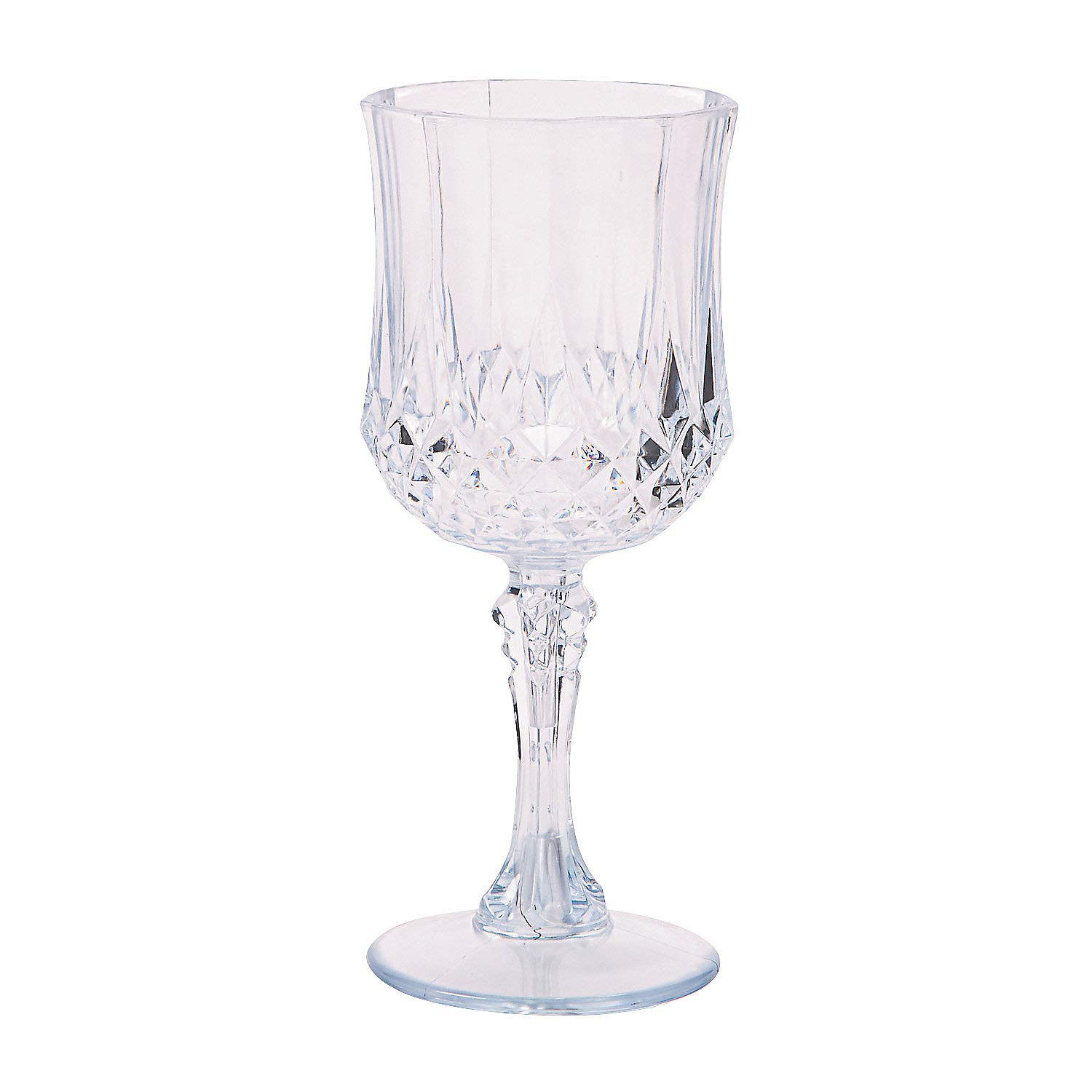 Fun Express Set of 12 Pieces Patterned Wine Glasses, Each Holds 8 oz, BPA Free Plastic, Reusable for Wedding and Party Supplies, Clear