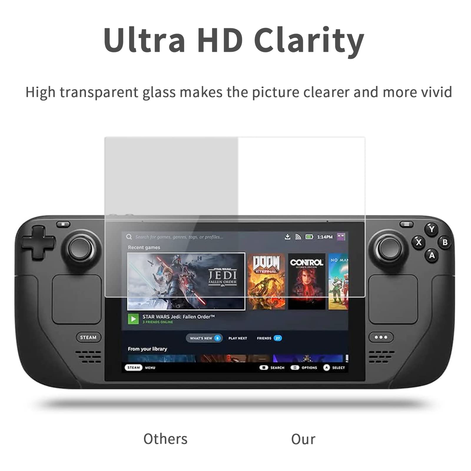 GIGIKISS [2 Pack] Compatible Stream Deck Screen Protector, Anti Glare Light HD Clear steam deck screen protector tempered glass (7inch) Easy Installation