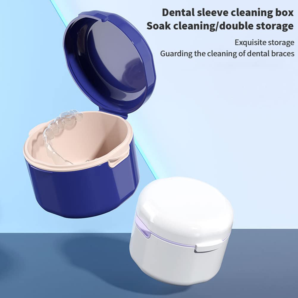 kekafu Denture Bath Box Cup, Denture Bath Case with Strainer Basket, False Teeth Storage Box Holder, Retainer Cleaning Box, Soak Cup ,with braces chewable tablets, Braces removal tool and toothbrush