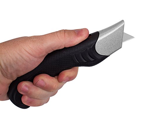 Internet's Best Ergonomic Utility Knife - Set of 2 - Retractable Razor Knife Set - Box Cutter Locking Razor Knife - Storage Pouch Extra Blade Refills - Quick Blade Change - Black