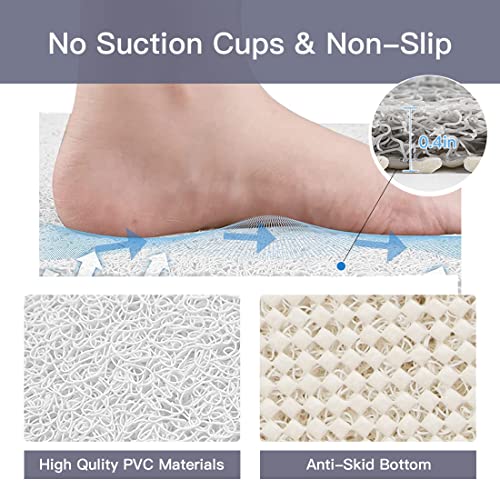 Shower Mat Non Slip,Soft Bath Mat with Drain,Quick Drying PVC Loofah Bathtub Mat for Bathroom,Without Suction Cups,24 x 24 Inch (White)