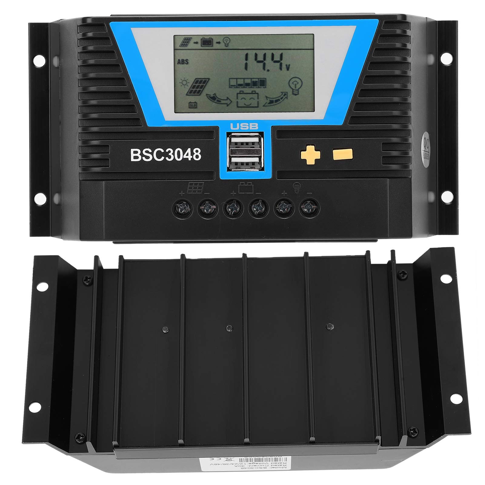 Hilitand BSC3048 30A Solar Battery Controller, 12V / 24V / 36V / 48V Energy Saving Controller, Suitable for Sealed Valve Regulated Acid Batteries, Gel Batteries, Liquid Acid Batteries