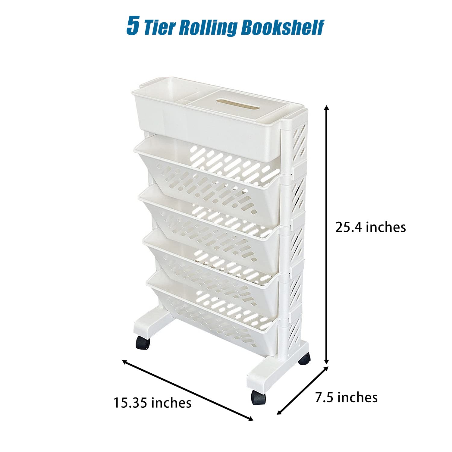 FIROK 5 Tier Rolling File Cart,Utility cart with Wheels Classroom Deskside Book Shelf for Students,Teachers,Documents Organizers and Storage Bookshelf for Classroom,Library