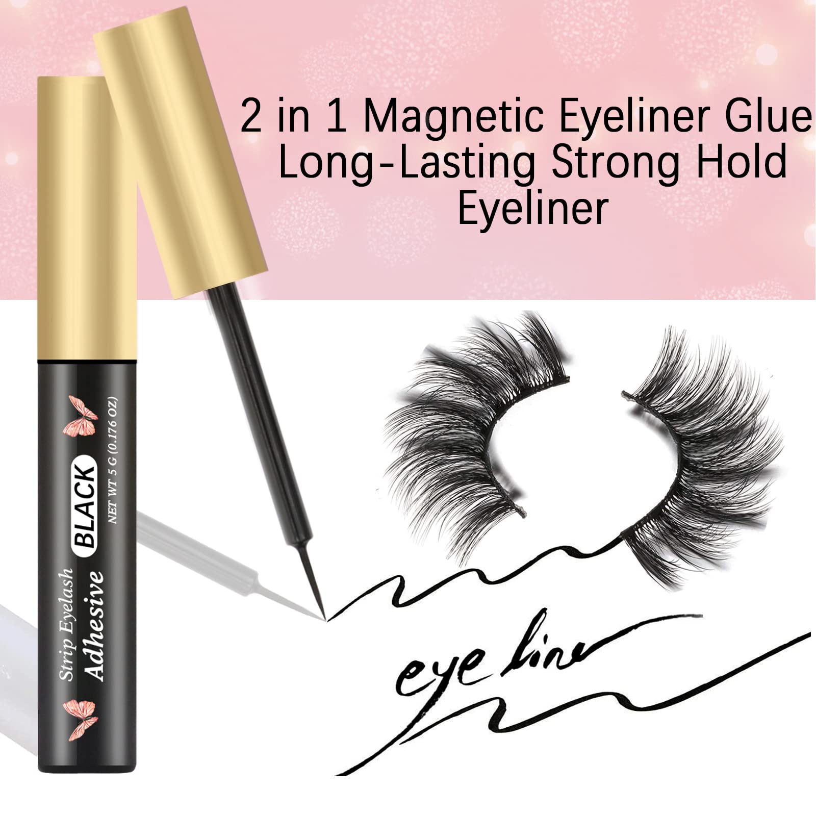 HSKIE 3 Tubes Magnetic Eyeliner for Magnetic Eyelashes Magnetic Eyelashes Glue Gold Pack07