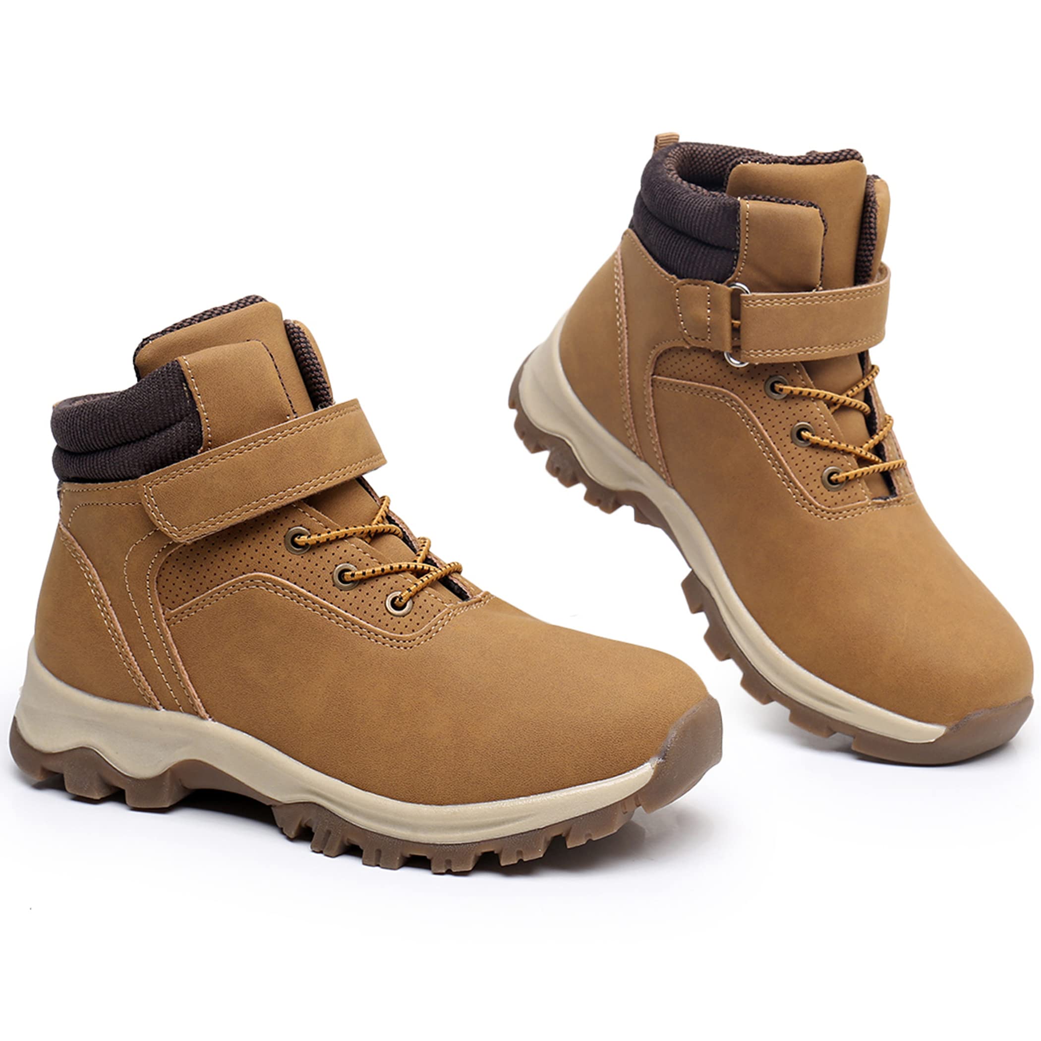 Dirafy Kids Boys Outdoor Hiking Boots - Unisex Child Water Resistant High Top Sneaker(Tan,33)
