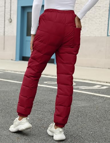 Gihuo Snow Pants Womens Winter Windproof Down Pants Warm Outdoor Ski Pants Padded Loose Ultralight Warm Trousers(Wine-S)