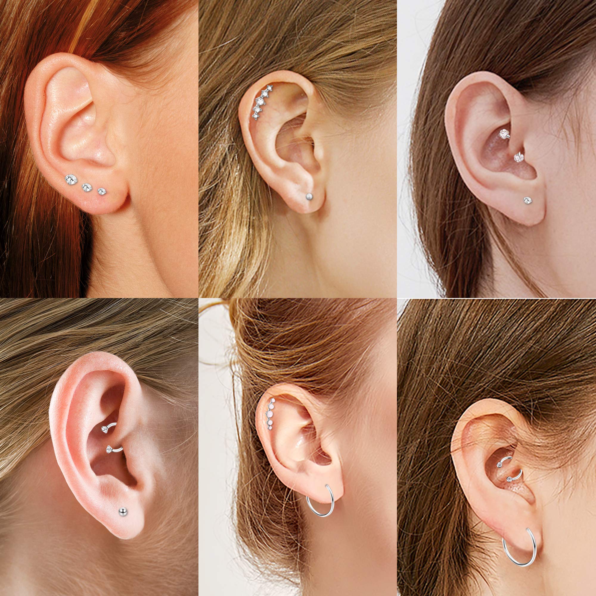 Drperfect 16G Cartilage Earring Hoop Stud for Women Forward Helix Rook Daith Conch Tragus Ear Piercing Jewelry
