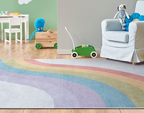 Well Woven Kids Rugs Rainbow 3'3" x 5' Multi Color Modern Printed Machine Washable Area Rug