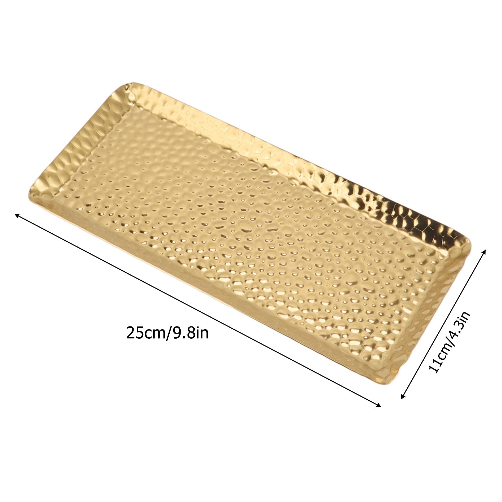 Fdit 25x11cm Towel Hammering Trays,Stainless Steel Multipurpose Dishwasher Safe Dessert Tray That Suitable for Family Restaurant Use (Gold)