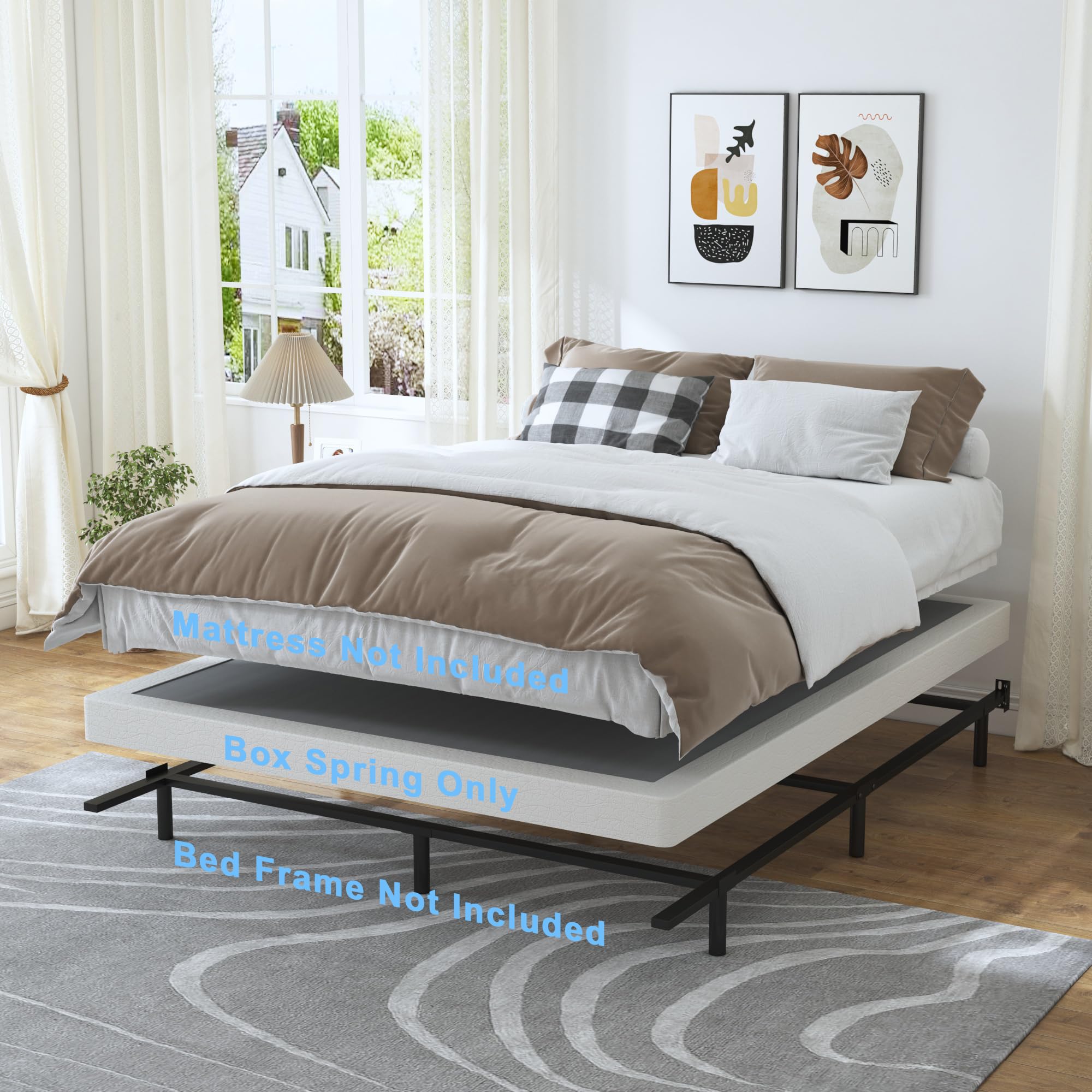 HOBINCHE Full Box Spring 3 Inch, Low Profile Box Spring for Full Bed, Heavy Duty Mattress Foundation,Metal Bed Base with Fabric Cover/Non-Slip/Easy Assembly