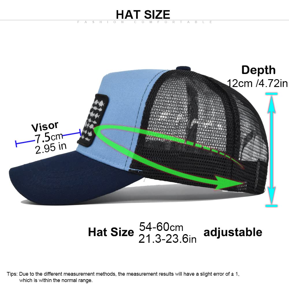 Fish Flag Mesh Snap Back-High Baseball Cap/Men Women Mesh Baseball Snapback Cap/Outdoor Baseball Hat for Adults (Black)