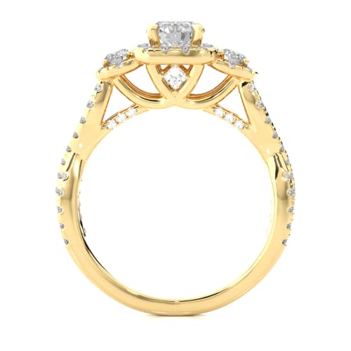 FACETS JEWELS 2.60 Carat Full white Moissanite Diamond Three Stone Engagement And Wedding Ring For Women in Solitaire With Assets Shape In- 10K Solid Yellow Gold Size 6.5