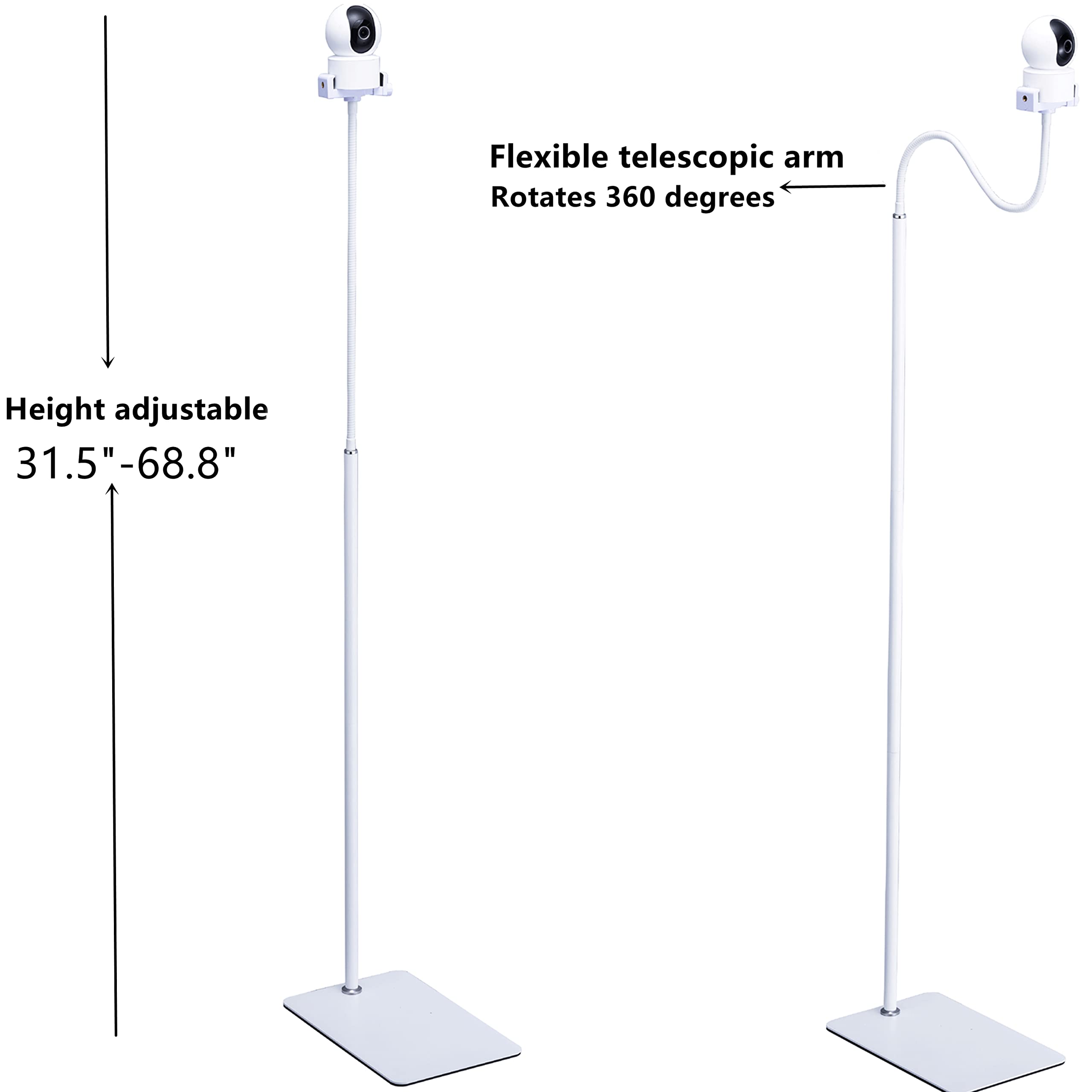 JTACHIONG White Floor Holder Stand Mount with Clamp for Surveillance Camera, 3lb Sturdy Base,Height Adjustable 31.5-68.8",Compatible with Baby Camera Monitor/Security Camera