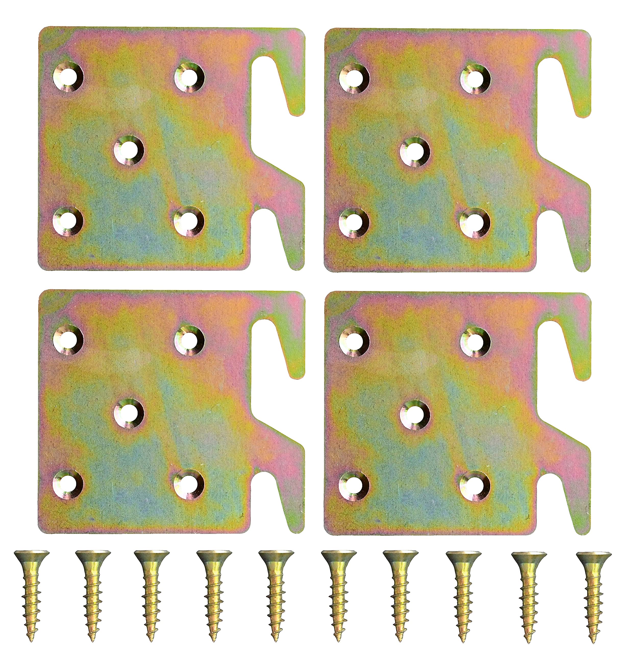 First Choice Products Heavy 5 Hole Wood Frame Bed Hook Plates β Pack of 4 Brackets, Gold