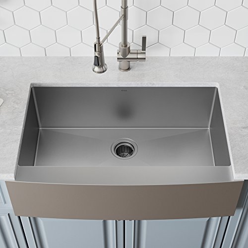 Kraus KHF200-33 Standart PRO Stainless Steel Sink 33 inch Farmhouse Apron Single Bowl 16 gauge