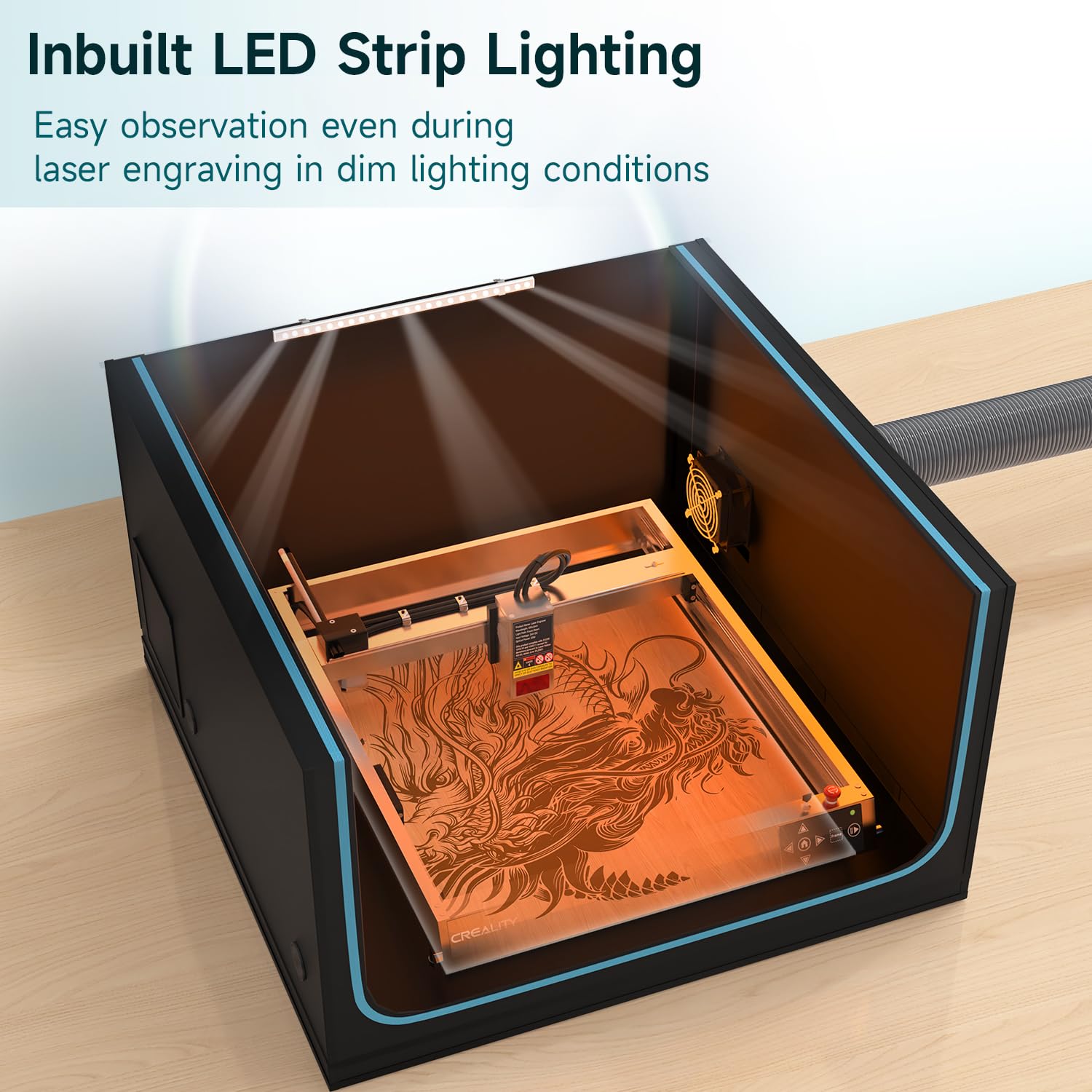 Laser Engraver Enclosure with Removable Bottom Bracket, Dust&Smoke Proof Laser Cutting Enclosure Tent with LED Strip, Fan and Pipe for Engraving Work
