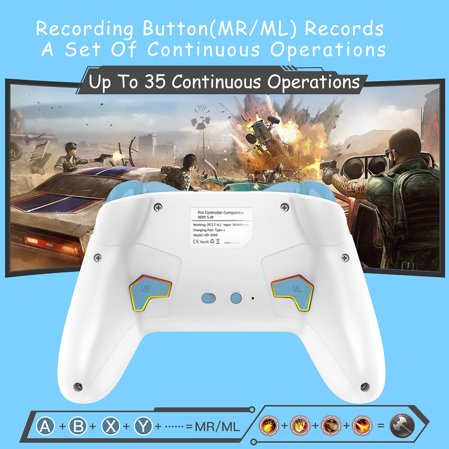 Gaming Controller For Nintendo Switch/PC/MAC/iPad/Phone/Android/TV/IOS/MFI Controller Remote Gamepad, Bluetooth Wireless Controller with Program Record, Turbo, Dual Vibration, Gyro Axis,Wake up