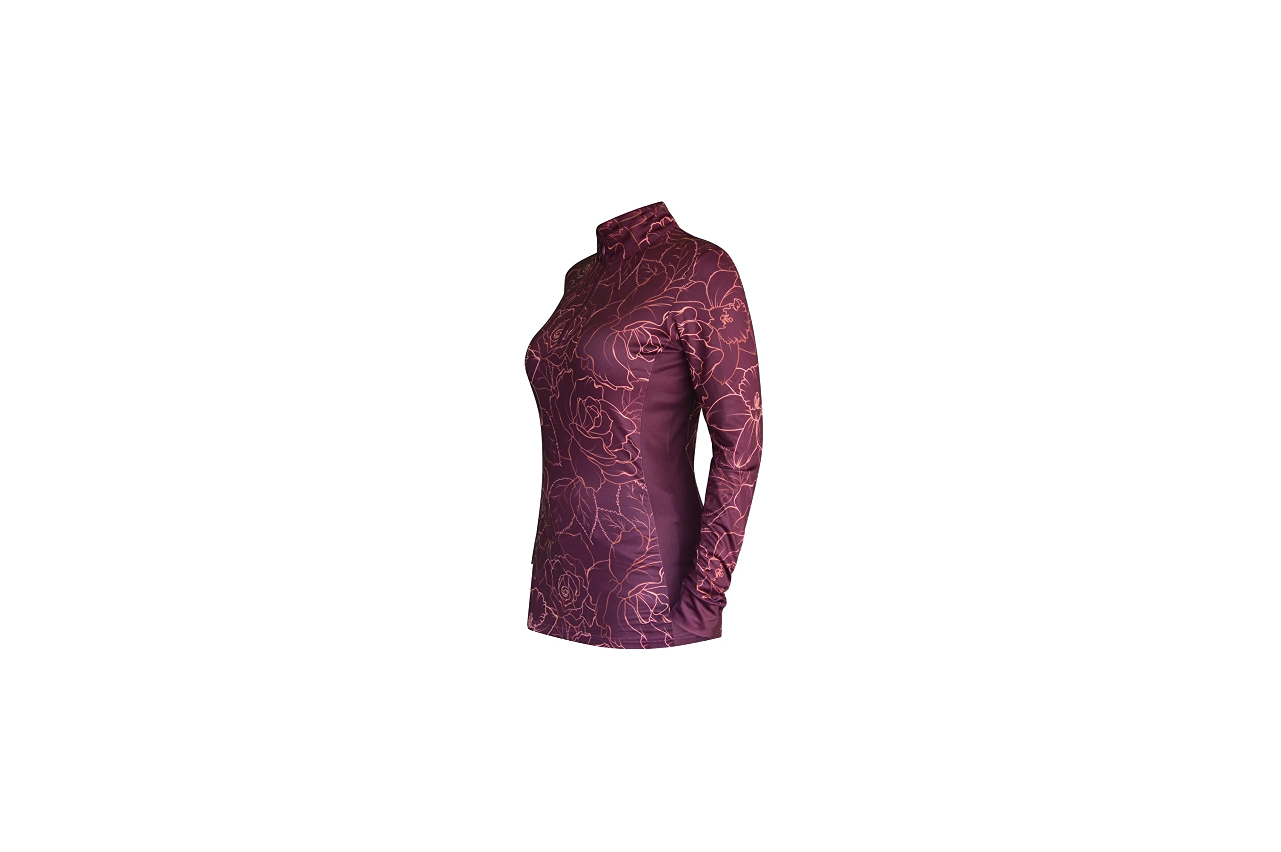 Equestrian Baselayer Long Sleeved Women's Horse Riding Sun Shirt (as1, Alpha, m, Regular, Regular, Plum Roses)