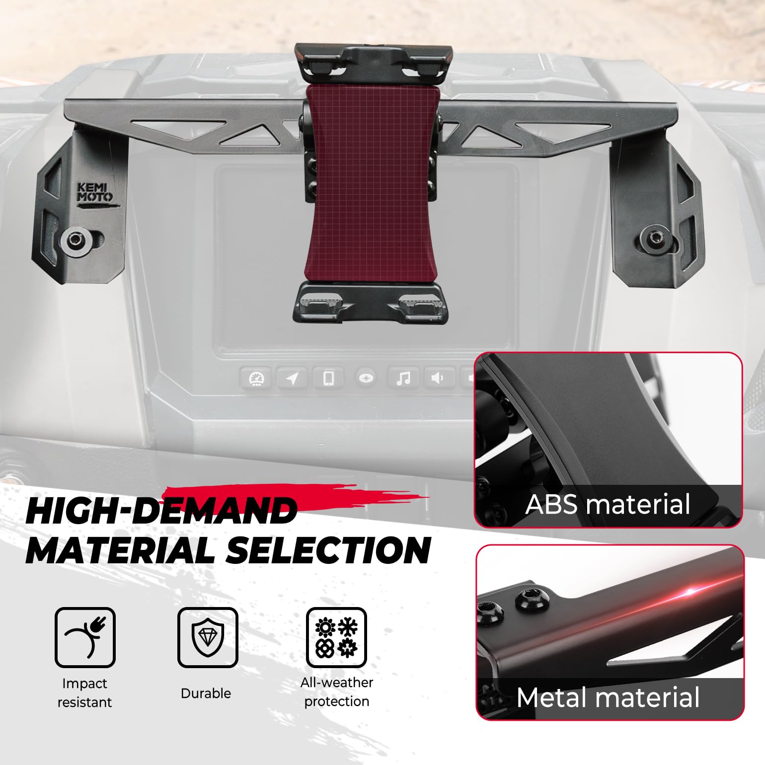 KEMIMOTO PRO XP Electronic Device Mounts, Upgraded Adjustable PRO XP Tablet Mount Metal Tablet Holder Frame and ABS Material GPS Holder Phone Mount Compatible with Polaris 2020-2024 RZR PRO XP/XP4