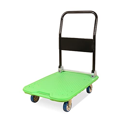 Folding Hand Truck Platform Truck Rolling Hand Push Cart with 4 Wheels Metal Handle Plastic Deck High Capacity Flatbed Trolley for Luggage Moving Portable Dolly for Moving (Size : Black Handle wit