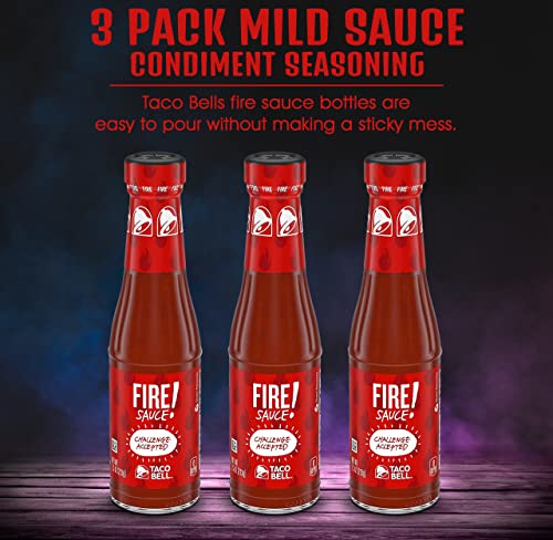 Taco Bill Fire Sauce Bottle, 3 Pack Taco Sauce Condiment Seasoning for Tacos Salad Chips Quesadilla Chicken Tex Mex Burritos and More, 7.5 Ounces Each with Nosh Pack Mints