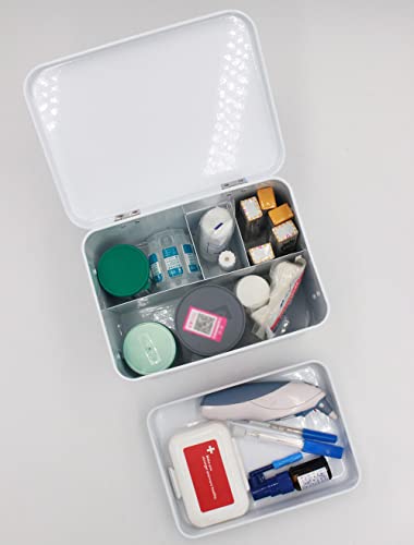 Funly mee Vintage First aid Box for Home, Medicine Tin, Empty White Metal Medicine Storage Box (Medium-8.2 × 6 × 6 inches)
