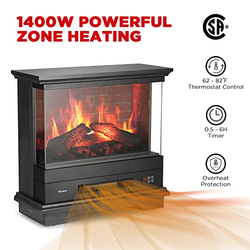 TURBRO Firelake 27-Inch Electric Fireplace Heater - Freestanding Fireplace with Mantel, No Assembly Required - 7 Adjustable Flame Effects, Overheating Protection, CSA Certified - 1400W, Black Walnut
