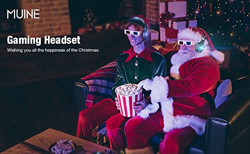 Gaming Headset with Microphone, MUINE Gaming Headset for Xbox One Ps4, Ps5, Playstation, PC, Mobile, Switch, with 3.5mm Audio Jack Noise Cancelling Mic Soft Memory Earmuffs RGB Light Headsets