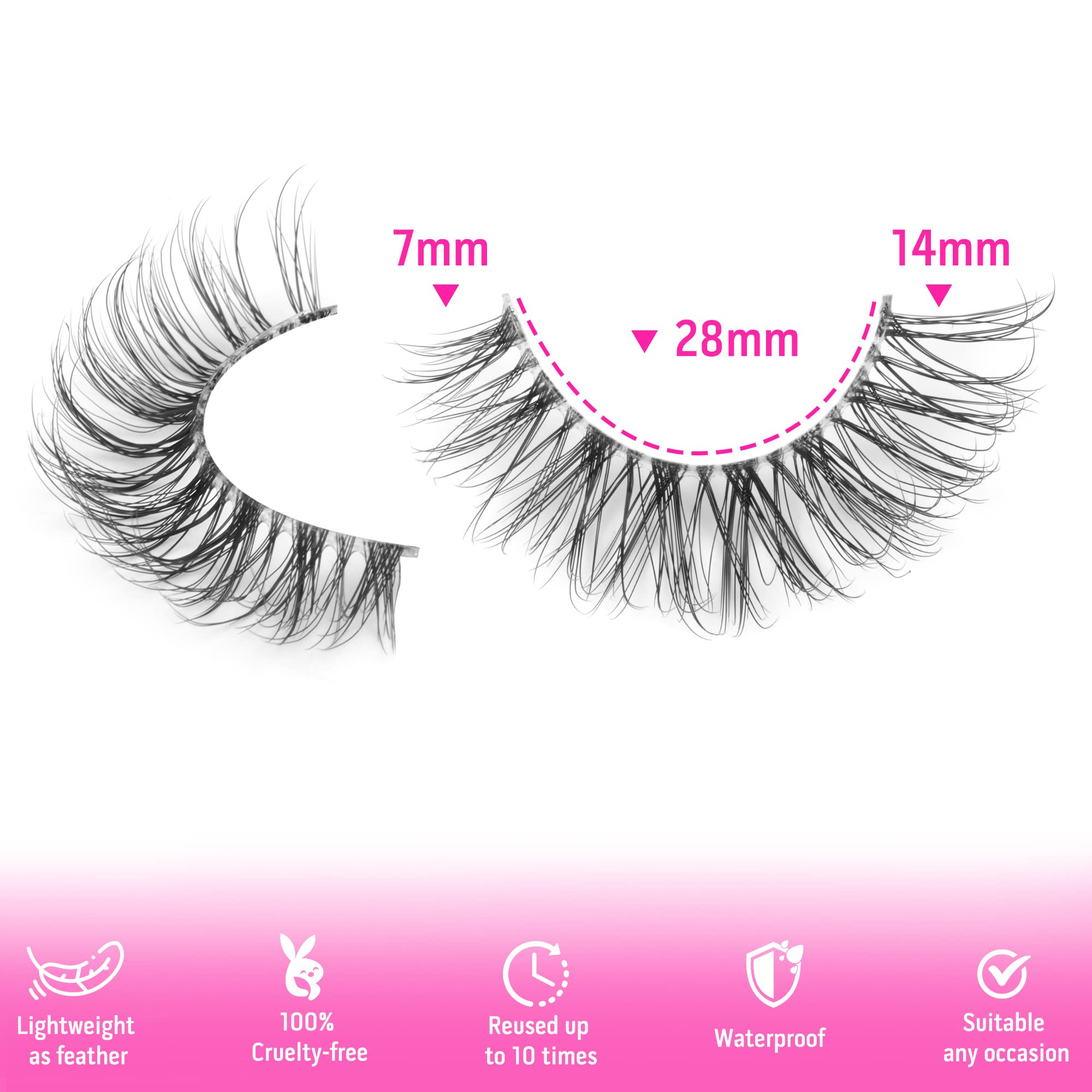 Lashes Natural Look False Eyelashes Wispy Fluffy Strip Fake Eyelashes Short 3/4 Lashes Volume Cat Eye Faux Mink Eye Lashes with Clear Band Pack 7 Pairs ALICROWN