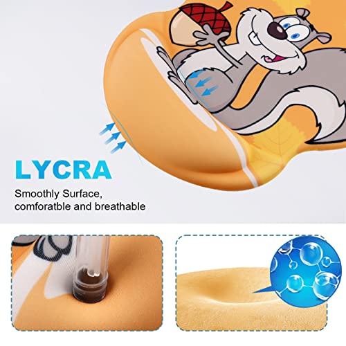 Mini Mouse Pad Wrist Support,Ergonomic Gaming Mouse Pad, Anime Mouse Mat Gel Filled with Non-Slip Base for Office,Home 9 * 7inch (Squirrel)