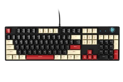 MageGee Mechanical Gaming Keyboard MK-Armor LED Blue Backlit and Wired USB 104 Keys Keyboard with Blue Switches, for Windows PC Laptop Game(White&Black)