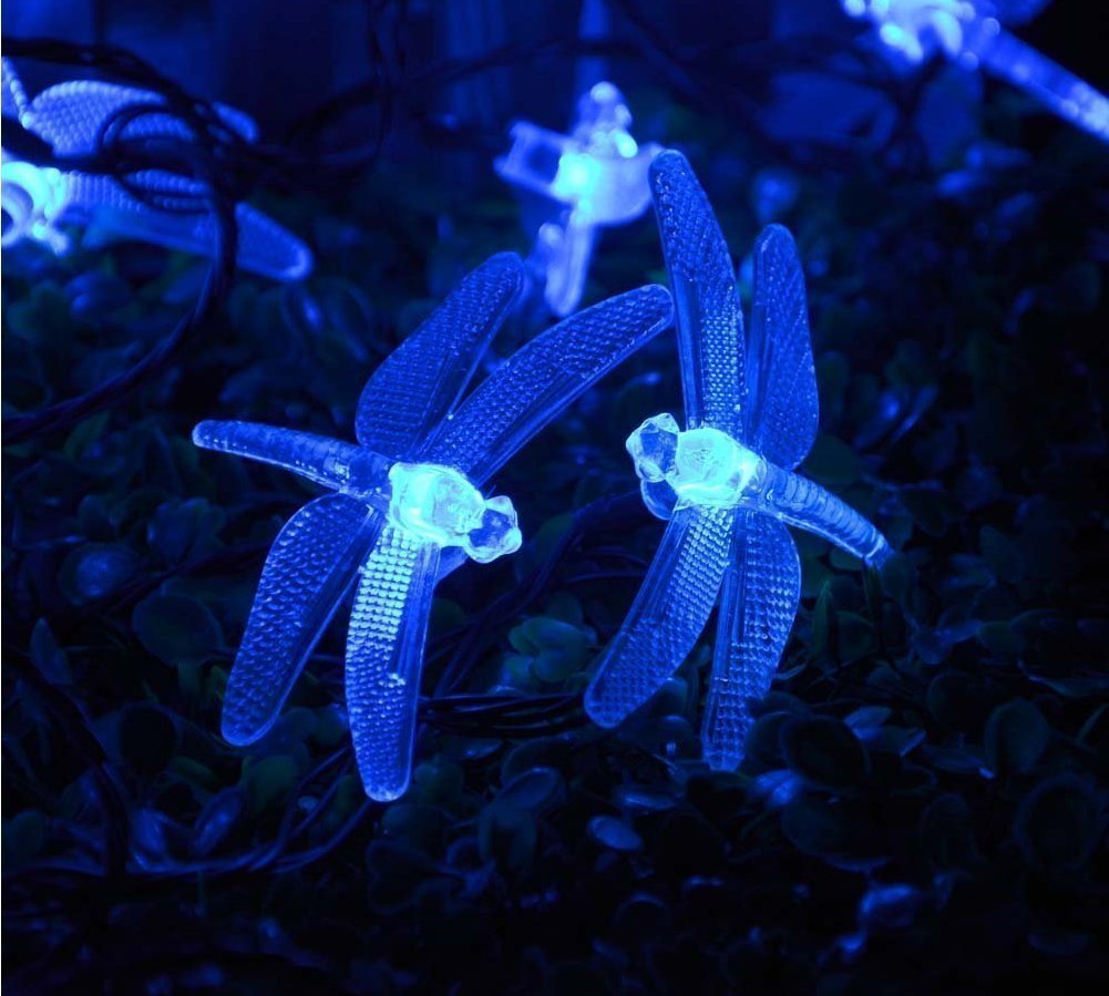 MUEQU Solar String Lights, Waterproof 20ft 30 LED Dragonfly Christmas Fairy Lights Garden Solar Lights,Decoration String Lights for Indoor, Garden, Home, Patio, Lawn, Party and Holiday (Blue)