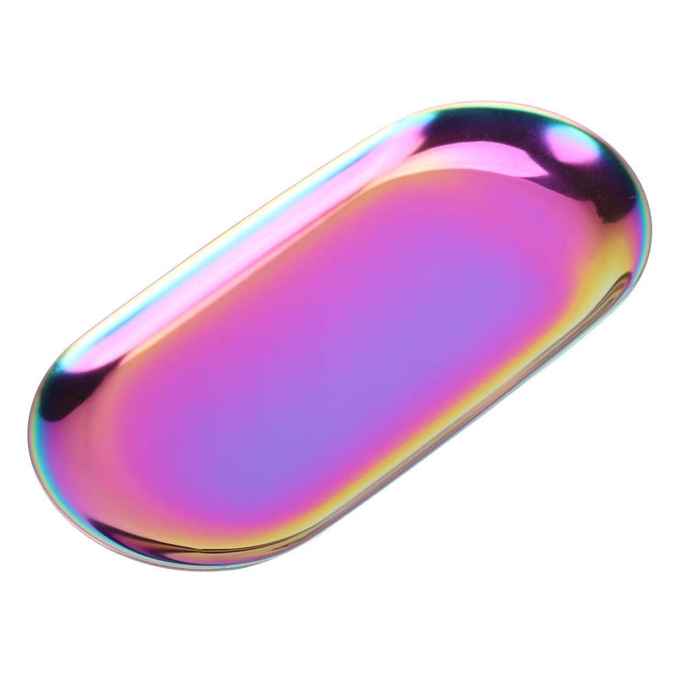 Fdit Nordic Style Storage Tray Cosmetics Jewelry Stainless Steel Cake Plate for Home Kitchen(Rainbow L)