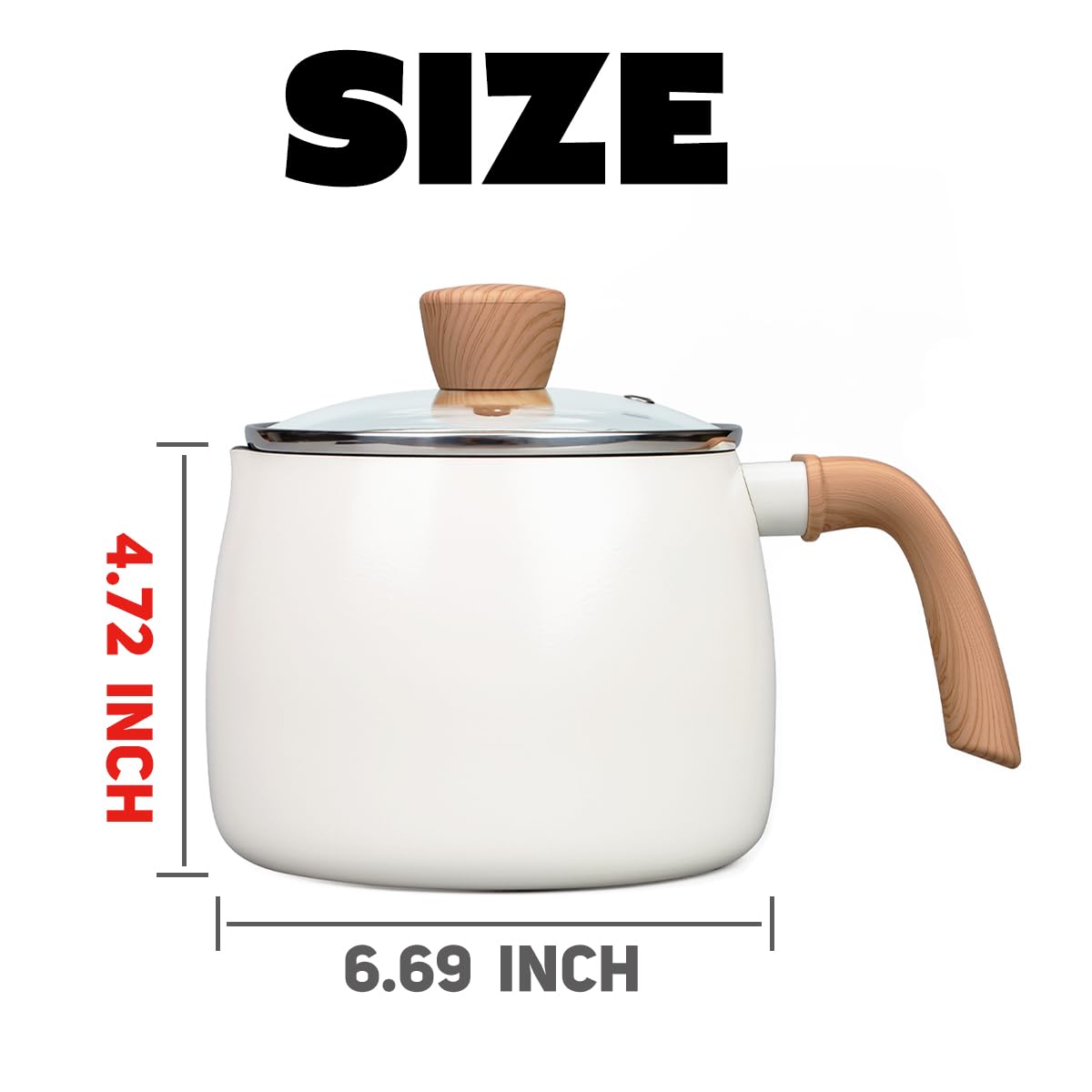 LISOS 2.5 Quart Non-stick Sauce Pan with Lid,Small Milk Pots for Cooking with Pour Spout,Aluminum stock Pot Wood Handle for kitchen,PFAS-Free,White