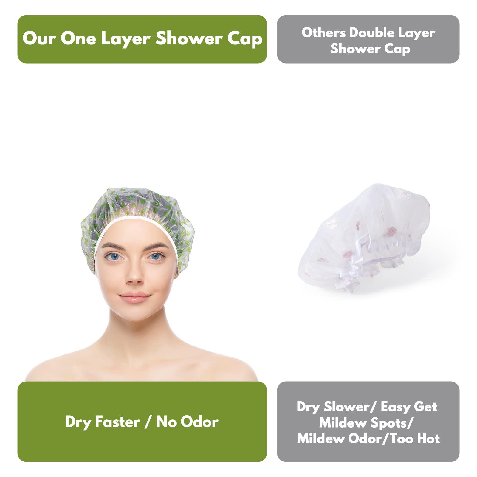 Jumperlay 12 Pack Reusable Shower Cap for All Hair Lengths, Waterproof Bath Cap with Elastic Band for Kids, Women and Men (A)