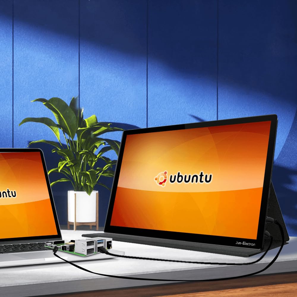 JUN-ELECTRON Portable Monitor 10.1 ” Touch Screen - IPS capacitve Display 1024x600, Mini HDMI with Leather Holder