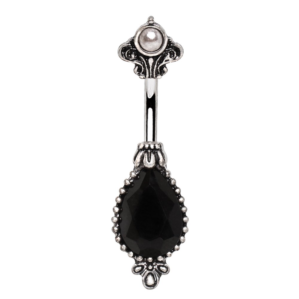 Dynamique 316L Surgical Steel Black Victorian Design Belly Button Ring (Sold Per Piece)