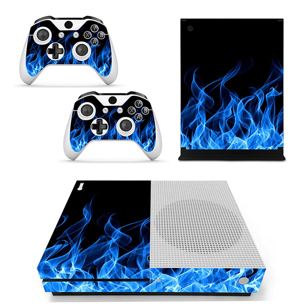 FOTTCZ Vinyl Skin for Xbox One Slim Console & Controllers Only, Sticker Decorate and Protect Equipment Surface, Blue Fire