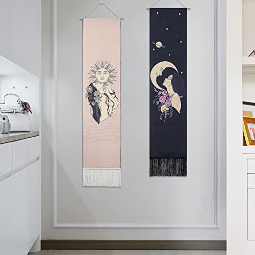Erikord Sun and Moon Tapestry Wall Hanging the Moon Tarot Card Tapestry Burning Sun Tapestries for Room/Bedroom