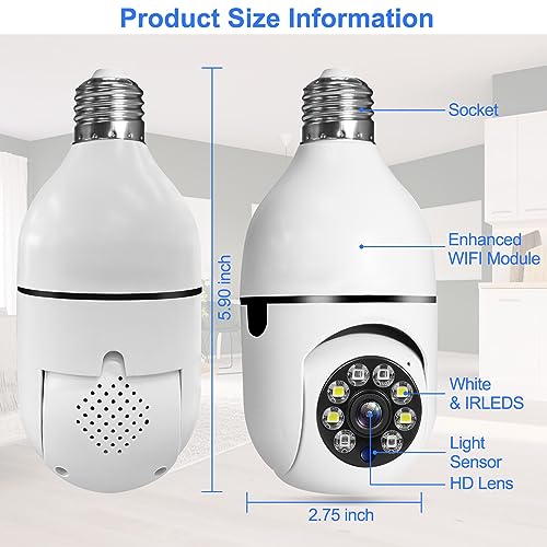 EDSACE Light Bulb Camera 2 Pack,5g Dual Band Bulb Camera,WiFi 6 Light Bulb Camera Pack of 2, 2.4G/5G WiFi Light Bulb Camera, Home Secuirty Socket Camera,360 Degree Panoramic Camera 2pcs
